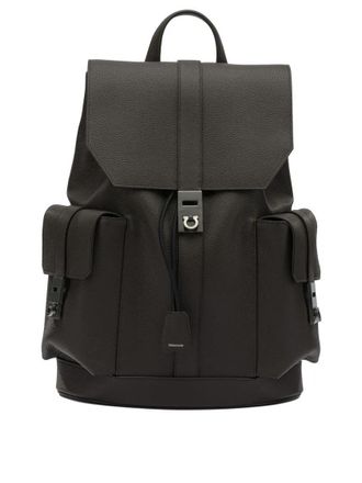 Ferragamo Rucks&auml;cke - Double Pocket Leather Backpack With Flap Top - Gr. unisize - in Schwarz - f&uuml;r Damen