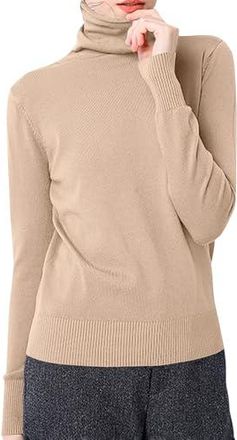 Generic Pull pour femme en tricot amincissant &agrave; manches longues tendance de couleur unie tunique hauts confortables &agrave; col roul&eacute; pull chaud d&eacute;contract&eacute; pour fe