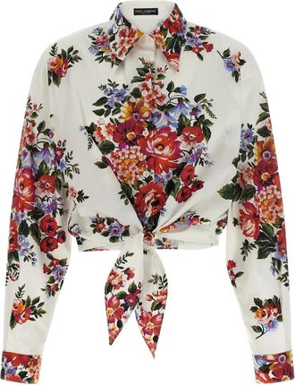Dolce & Gabbana Femme, Blouses et Chemises, Multicolore, Taille: 36 FR Chemise en coton &agrave; imprim&eacute; bouquet de fleurs