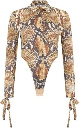 Roberto Cavalli Femme, Tops, Brun, Taille: 38 FR Chemise &agrave; imprim&eacute; animalier avec