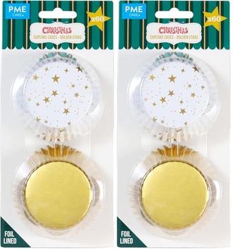 PME Weihnachtliche folienbeschichtete Cupcake-F&ouml;rmchen - Goldene Sterne (60 St&uuml;ck) (Packung mit 2)