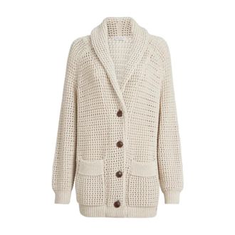 Brunello Cucinelli Cotton Feather Garn Netz-Cardigan - - Knitwear - Damen - Beige - M