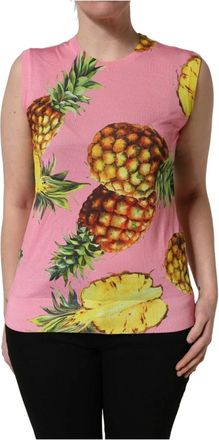 Dolce & Gabbana Femme, Tops, Rose, Taille: 42 FR Pineapple Roundneck Sleeveless Tank Top