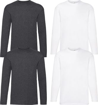 Fruit Of The Loom 4er Herren Longsleeve Baumwolle Tshirt Langarm Shirt Sets Verschiedene Farbsets M L XL 2XL 3XL 4XL 5XL & HLKauf-Block (3XL, 2X Dark Heather, 2X Weiss 