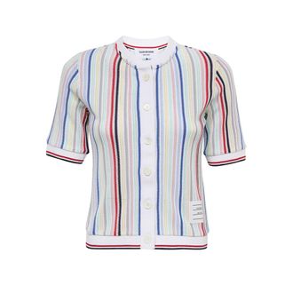 Thom Browne Gestreifte Kurzarm-Strickjacke - - Knitwear - Damen - Mehrfarbig - S