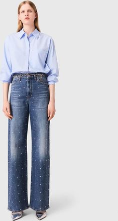 Maje Jean Large En Denim Avec Clous - Bleu - Maje