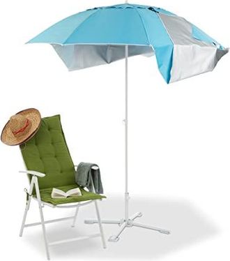 Relaxdays Strandmuschel Schirm, Sonnenschirm Strandzelt m. Tragetasche, UV 50 Sonnenschutz, Schirm HxD 210x180cm, blau