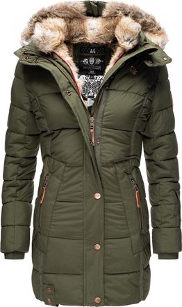 Marikoo Damen Warmer Winter Steppmantel mit Kapuze Lieblings Jacke Olive Gr. XS