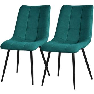 ML Design Set de 2 Chaises de Salle &agrave; Manger P&eacute;trole, avec Rev&ecirc;tement en Tissu Polyester et Pieds M&eacute;talliques Noir, Chaises de Cuisine avec Dossier, Chaises