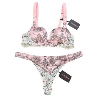 Chantal Thomass Romantic Toile & Flowers Print Pad Bra & Thong Set Size S