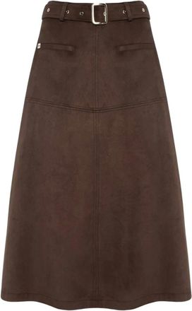 Manila Grace Midi ausgestellter Rock mit G&uuml;rtel - - Skirts - Damen - Braun - S