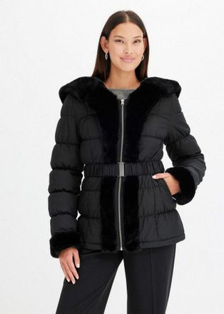 Bonprix Steppjacke eleganter Look, mit Kapuze und Fellimitat, Winterjacke