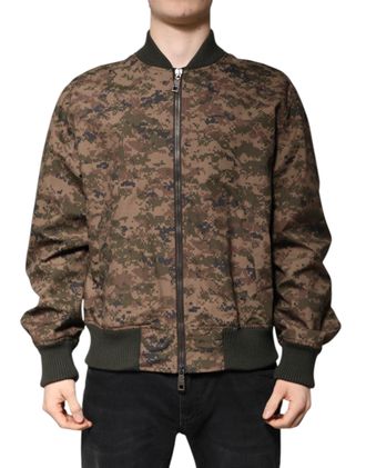 Dolce & Gabbana Mens Brown Camouflage Bomber Full Zip Jacket Clothing