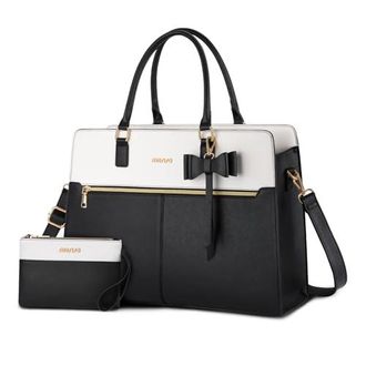 Mosiso Sac Tote Ordinateur Femme, 15,6 Pouces Cuir PU &Eacute;tanche avec Clutch Portefeuille & Noeud Papillon, Grande Capacit&eacute; Port&eacute; &Eacute;paule Ordinateur Professionne