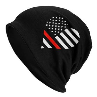 Generic Homme Femme Bonnet &Agrave; Revers Drapeau du Coeur &Agrave; Ligne Rouge Fine Bonnet dhiver Doux Bonnets Tricot&eacute; Chaud Bonnets De Ski pour Hiver Ski Course