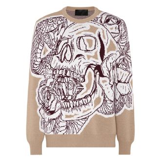 Philipp Plein Pullover Round Neck Skull - - Knitwear - Herren - Beige - 2XL