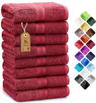 NatureMark Lot de 8 Serviettes à Main - 100% Coton - Serviettes Absorbantes et Durables, Taille 50×100 cm, Bordeaux Rot