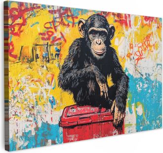 MuchoWow © Wandbilder Klein 30x20 cm Mini Schlafzimmer Home Deko Wohnung Bild Wohnzimmer Fotoleinwand Wand Bilder Leinwand Wall Decor Graffiti - Affe - Straßen