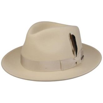 Stetson Chapeau en Laine Rosedale Fedora Homme - de Feutre Outdoor avec Ruban Gros Grain Automne-Hiver Hiver - 56 cm Blanc Creme