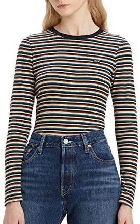 Levi's Femme Long-Sleeve Baby Tee, Reanna Stripe Caviar, XXS