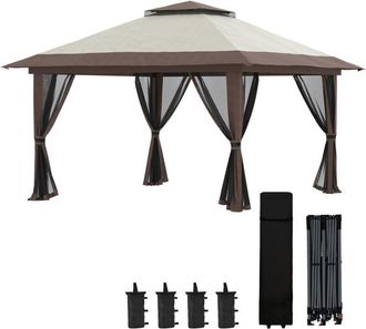 OUTSUNNY Tonnelle barnum de jardin pop-up pliant 3,92L x 3,92l x 2,83H m sacs de lestage et transport inclus beige