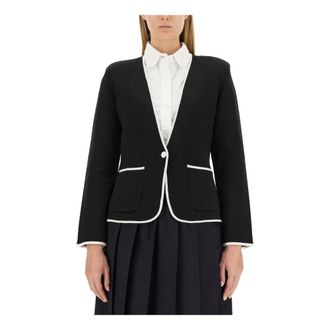 Thom Browne Double Face- einreihige- kragenlose Jacke aus Merinowolle mit Paspelierung - - Jackets - Damen - Schwarzk - 2XS