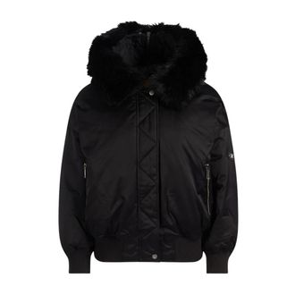 Michael Kors Kapuzen-Bomberjacke aus Satin Cir&eacute; mit Kunstpelzbesatz - - Jackets - Damen - Schwarzk - XS