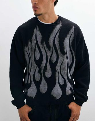 Weekday pull oversize &agrave; motif flamme noir