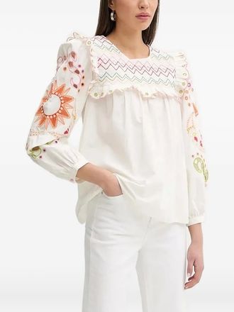 Never Fully Dressed blouse brodée à volants - Blanc