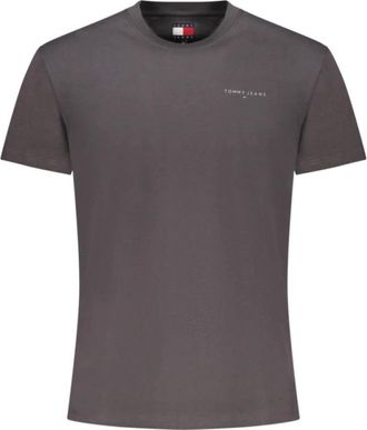Tommy Hilfiger Homme, Tops, Gris, Taille: XL T-Shirt col rond slim avec logo lin&eacute;aire