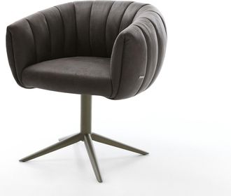 DELIFE Drehstuhl Jada-Flex Mikrofaser Anthrazit Vintage Fu&szlig;kreuz Effektfinish Titan 360&deg; drehbar Wippfunktion Taschenfederkern, Esszimmerst&uuml;hle