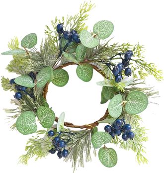 Generico Kerzenkranz f&uuml;r den Winter, aus Eukalyptus aus Blaubeeren, dekorativer Tischaufsatz f&uuml;r Bauernhof, synthetische Vegetation, bezaubernder Hochzeitstisc