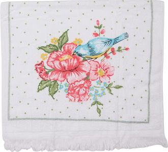 Clayre & Eef Gästehandtuch 40x66 cm Weiß Rosa Baumwolle Rechteck Blumen Toiletten Handtuch