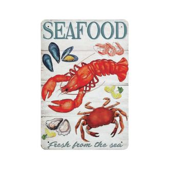 Hdadwy Metall-Blechschild, Meeresfr&uuml;chte, Krabbe, Zitrone, Hummer, Basilikum, Vintage-Blechschild, Wanddekoration, Landhaus, Garage, Dekoration, 30,5 x 20,3 