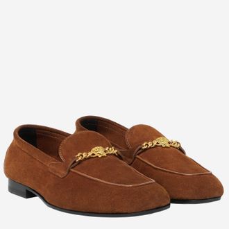 Versace Womens Suede Loafers With Medusa Detail Brown Calf Leather