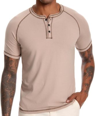 Nutria Henley Shirt Herren Baumwolle T-Shirt Kurzarmshirt Casual T-Shirt Sommer Leichtes Tee Slim Fit mit Knopf U16A