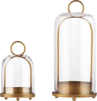 Generic Vielseitiger Kerzenhalter aus Metall mit handgefertigter Stabiler Glaskuppel aus Messing f&uuml;r Stumpenkerzen und Pflanzen, 13 x H 30 x 10 x H 19 cm, ind