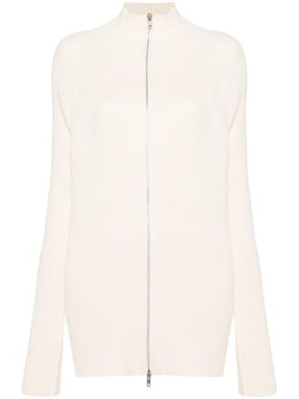 Yohji Yamamoto cardigan nervuré à fermeture zippée - Blanc