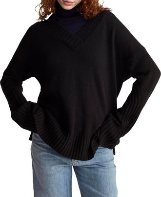 Benetton Damen Maglia Scollo V M/L 1244d403a Pullover, Schwarz, L