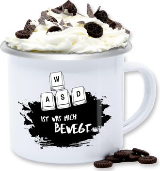 Shirtracer Emaille Tasse Blechtasse - Statement - WASD ist was mich bewegt - 300 ml - Weiß Silber - statements games tassen frohes neues jahr gamer new year nerd