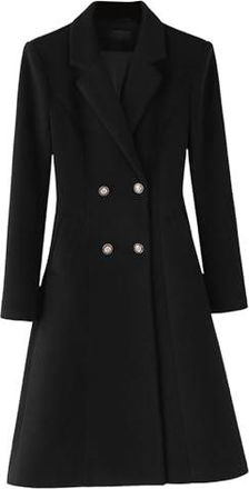 Generic Wool Long Coats for Women Winter Wool Blend Dress Trench Coat Double Breasted Line Long Peacoat Outerwear Black 4X Large