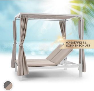 Blumfeldt Sunbed Transat Jardin Double, Bain de Soleil, Chaise Longue Exterieur avec Dossier Inclinable Réglable, Rideaux Pares Soleil et Auvent, Fauteuil