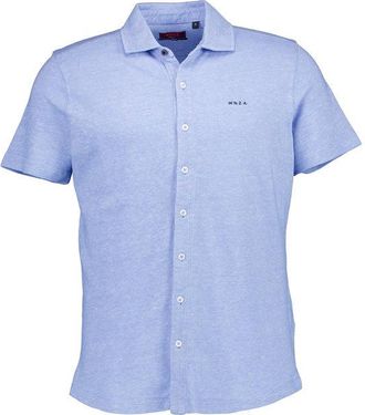 N.Z.A. Herren Kurzarmhemd blau Baumwolle-Leinen
