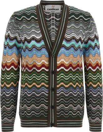 Missoni Homme, Pulls, Multicolore, Taille: L Cardigan Chevron en Coton et Viscose avec Motif Grec