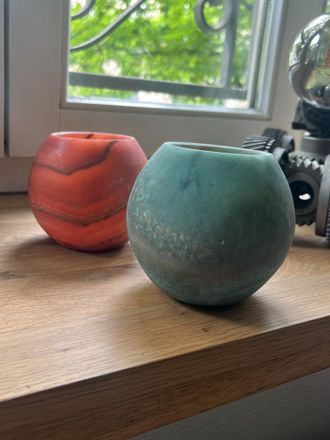 Maison Zoe Teelichthalter Alabaster-Stein Kugel Rund klein Gr&uuml;n - handgeschnitzte Kerzenhalter - Deko - Windlichthalter