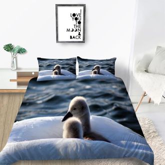 Generic Bettw&auml;sche 200x200 cm Ente 3 Teilig Bettbezug 200 x 200 Seelandschaft Bettw&auml;sche-Sets 3D Weiche Mikrofaser Bettbezug Set mit Rei&szlig;verschluss + 2 Kissen