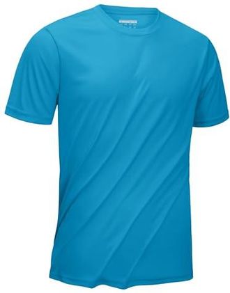 KEFITEVD Homme de Sport Tee Polyester avec Col Rond Homme T-Shirt Manche Courte Homme de Course Tops Polyester,Bleu Vert,M