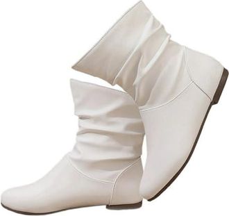 Generic Bottes souples pour femme - Confortables et d&eacute;contract&eacute;es - Coupe large - Imperm&eacute;ables - Chaussures de marche &agrave; talon bas - En cuir doux - Chaussures 