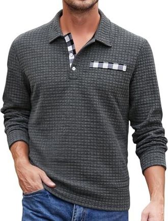 Generic Polo pour homme, coupe r&eacute;guli&egrave;re, col &agrave; revers, t-shirt de golf respirant, doux et confortable, &agrave; manches longues, polo basique de couleur unie, t-shi
