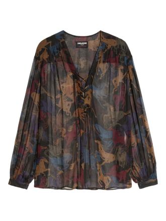 Zadig&Voltaire Oberteil mit Pferde-Print - Braun